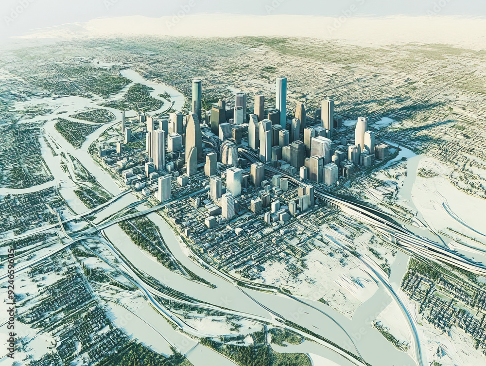 Technical aerial visual, 3D LiDAR GIS aerial map satellite scan model ...