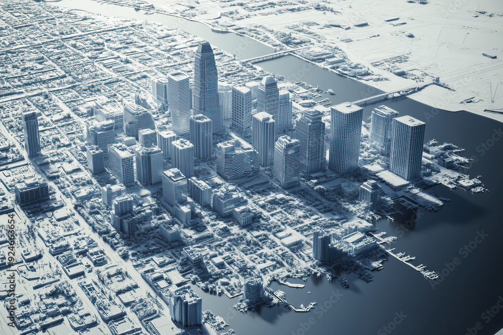 Technical aerial visual, 3D LiDAR GIS aerial map satellite scan model ...