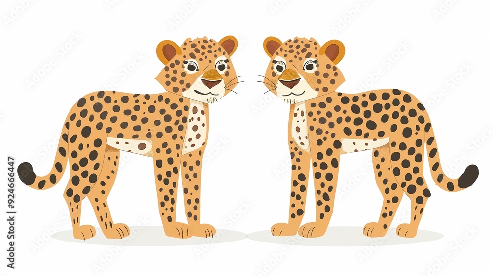 Cute leopards standing side by side clipart, simple cartoon 2D, flat ...