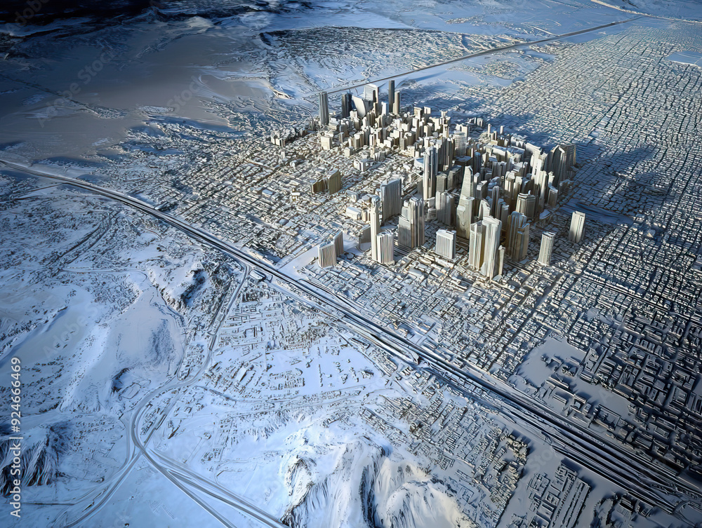 Technical aerial visual, 3D LiDAR GIS aerial map satellite scan model ...