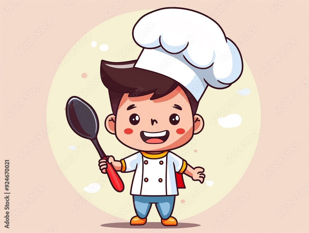 Kid as a master chef with a giant spoon, kitchen kingdom, culinary ...