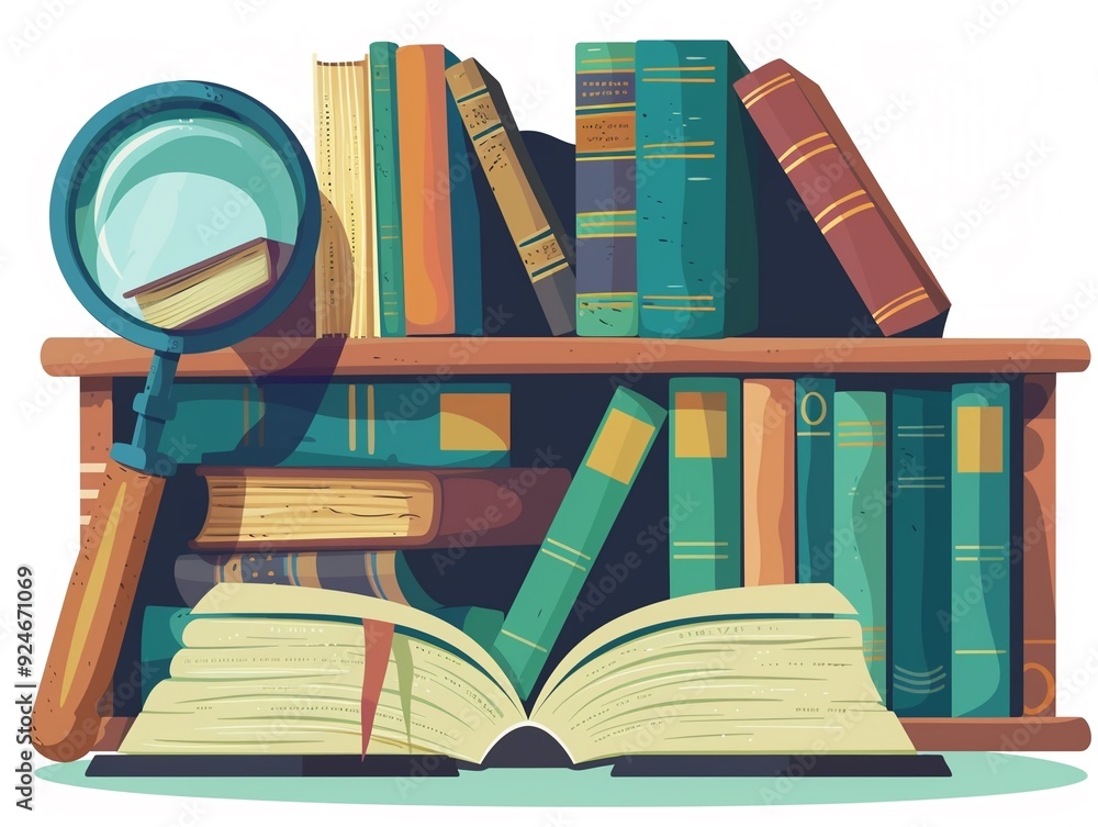 Library research and study skills clipart, searching books, flat vector ...