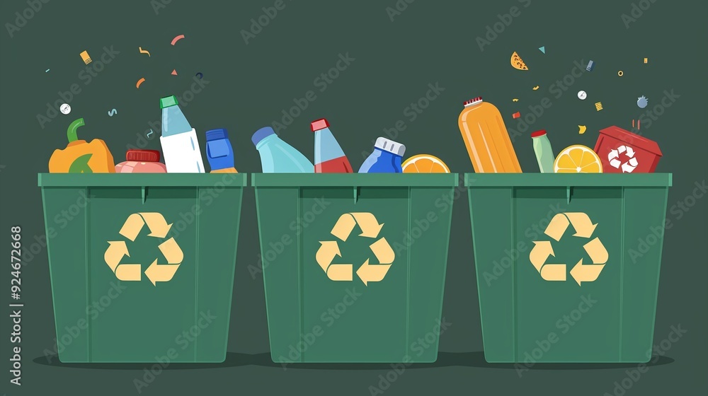 School recycling and sustainability clipart, green bin, flat vector art ...