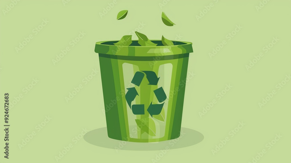School recycling and sustainability clipart, green bin, flat vector art ...