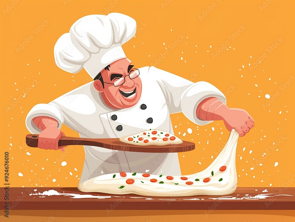Chef tossing pizza dough clipart, flat vector art, kitchen action ...