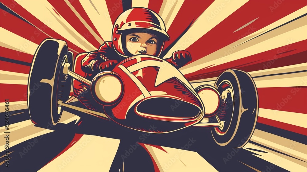 Child in a race car, speed lines, racing theme, vector logo, vector art ...