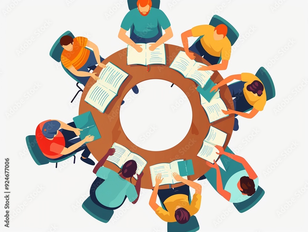 Classroom book club and reading group clipart, discussion circle, flat ...