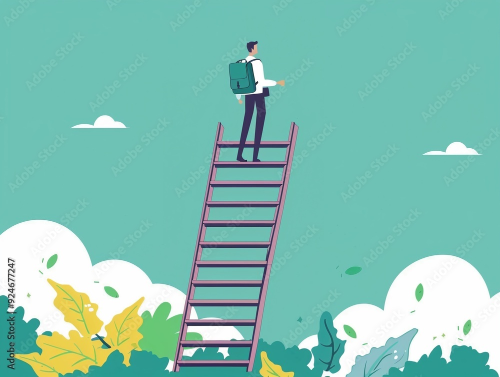 Corporate ladder and ambitious climber clipart, flat vector art, career ...