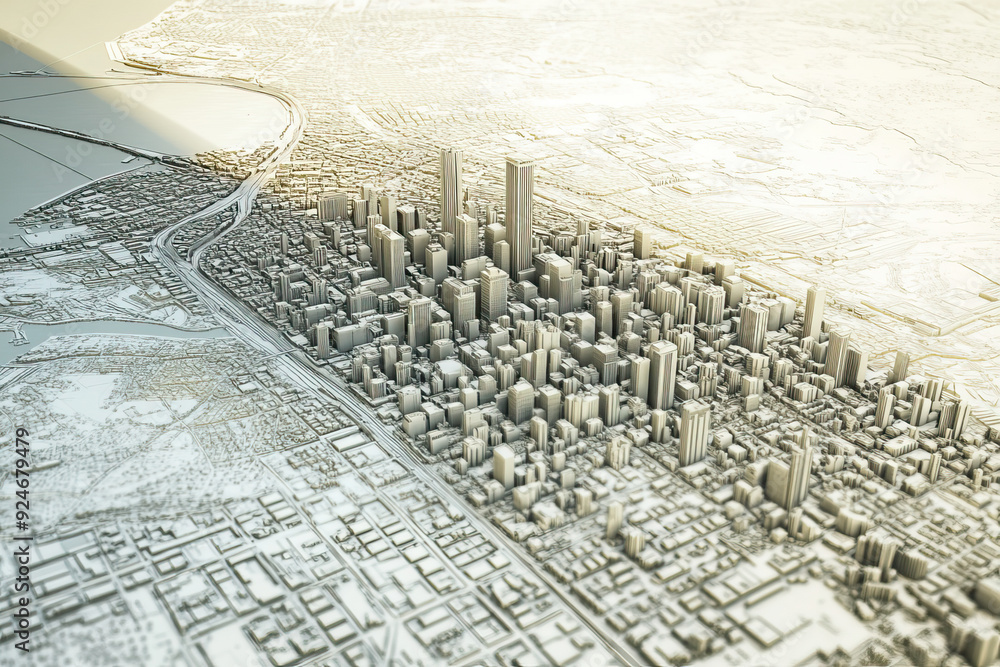 Technical aerial visual, 3D LiDAR GIS aerial map satellite scan model ...