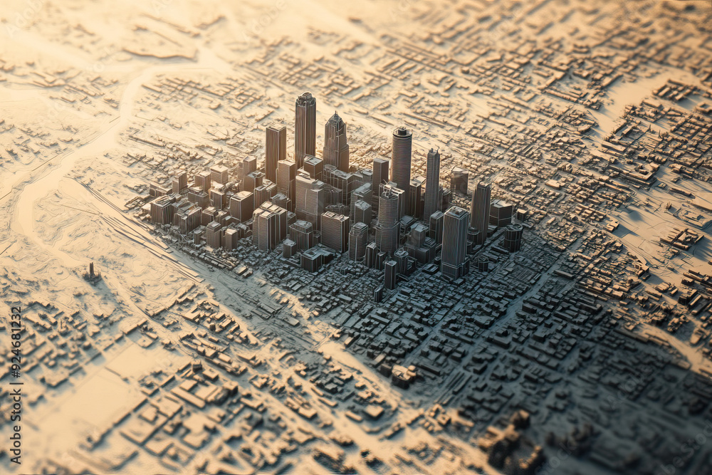 Technical aerial visual, 3D LiDAR GIS aerial map satellite scan model ...