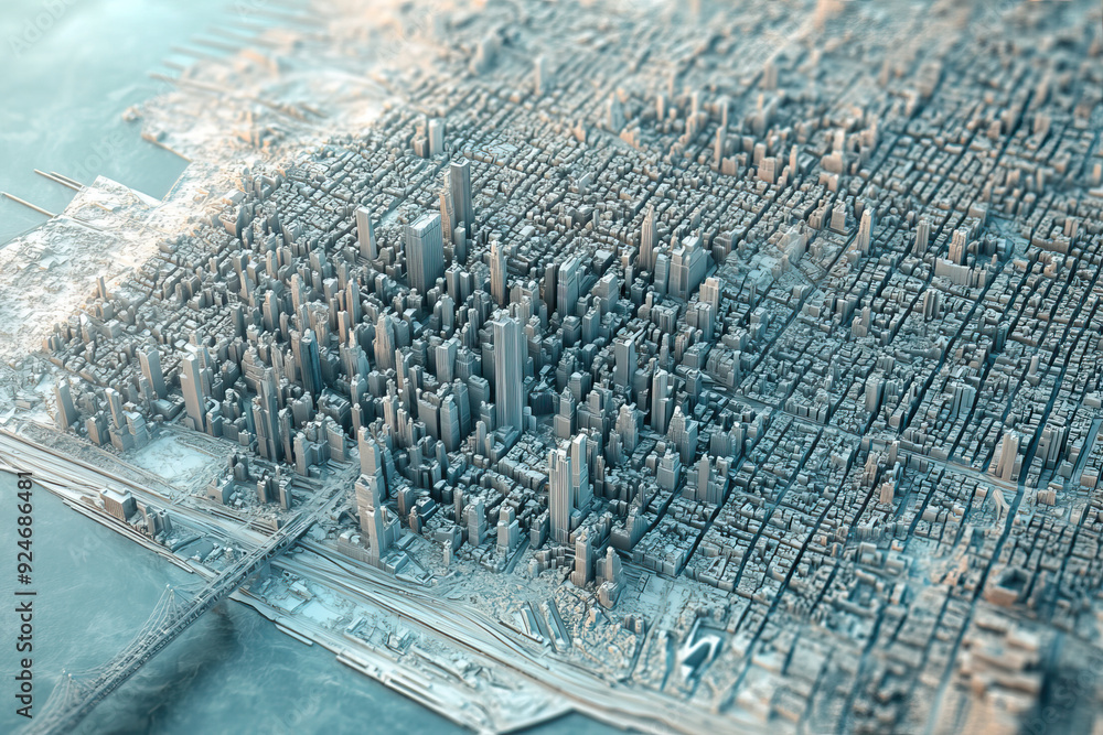 Technical aerial visual, 3D LiDAR GIS aerial map satellite scan model ...