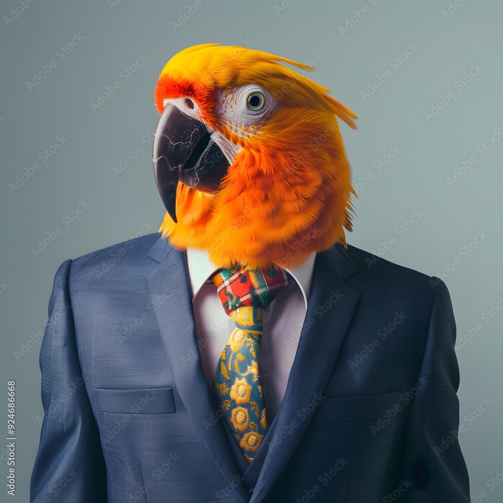 bird parrot concept Anthromophic friendly parrot wearing suite formal ...
