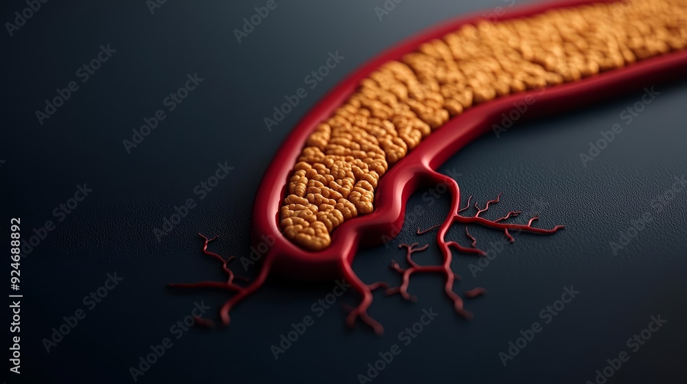 Detailed image of fat deposits obstructing an artery, symbolizing the ...