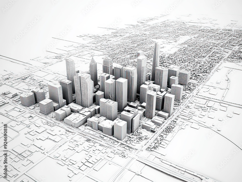 Technical aerial visual, 3D LiDAR GIS aerial map satellite scan model ...