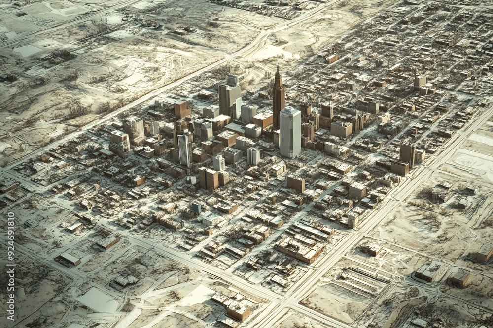 Technical aerial visual, 3D LiDAR GIS aerial map satellite scan model ...