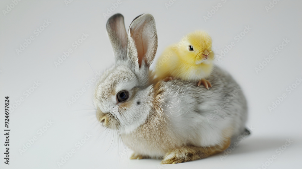 Rabbit and chicken on white background, cute brwon rabbit and cute ...
