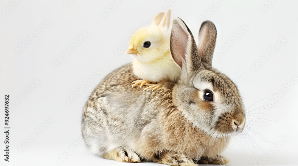 Rabbit and chicken on white background, cute brwon rabbit and cute ...