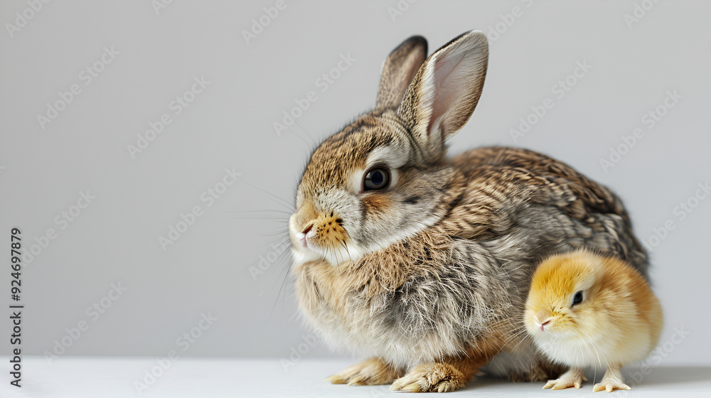 Rabbit and chicken on white background, cute brwon rabbit and cute ...