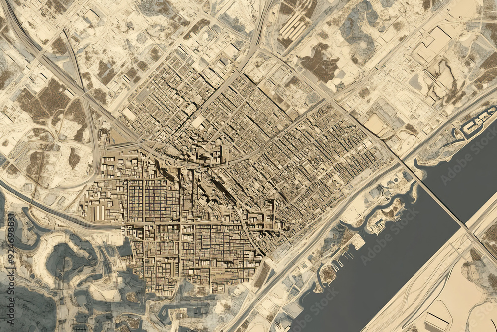Technical aerial visual, 3D LiDAR GIS aerial map satellite scan model ...