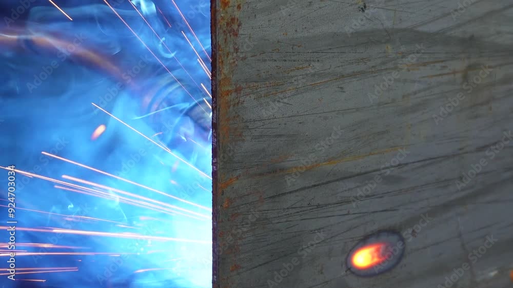 Welding process. The weld seam gradually heats up and begins to turn ...