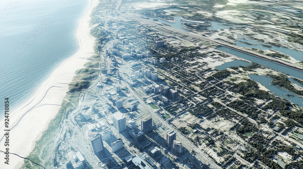 Technical aerial visual, 3D LiDAR GIS aerial map satellite scan model ...