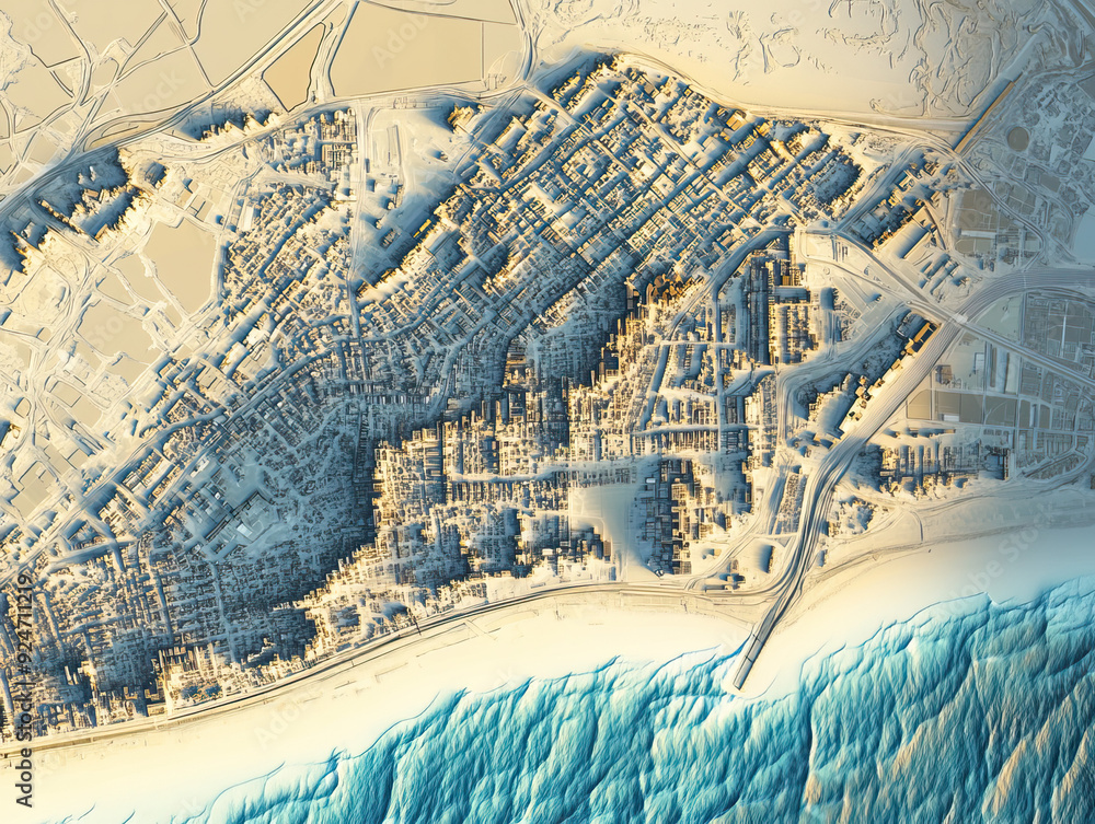 Technical aerial visual, 3D LiDAR GIS aerial map satellite scan model ...