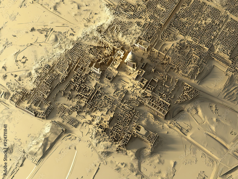 Technical aerial visual, 3D LiDAR GIS aerial map satellite scan model ...