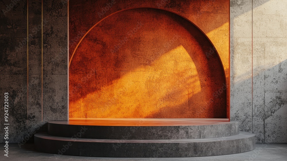 Burnt Orange Modern Industrial Display, a 3D scene featuring a cosmetic ...