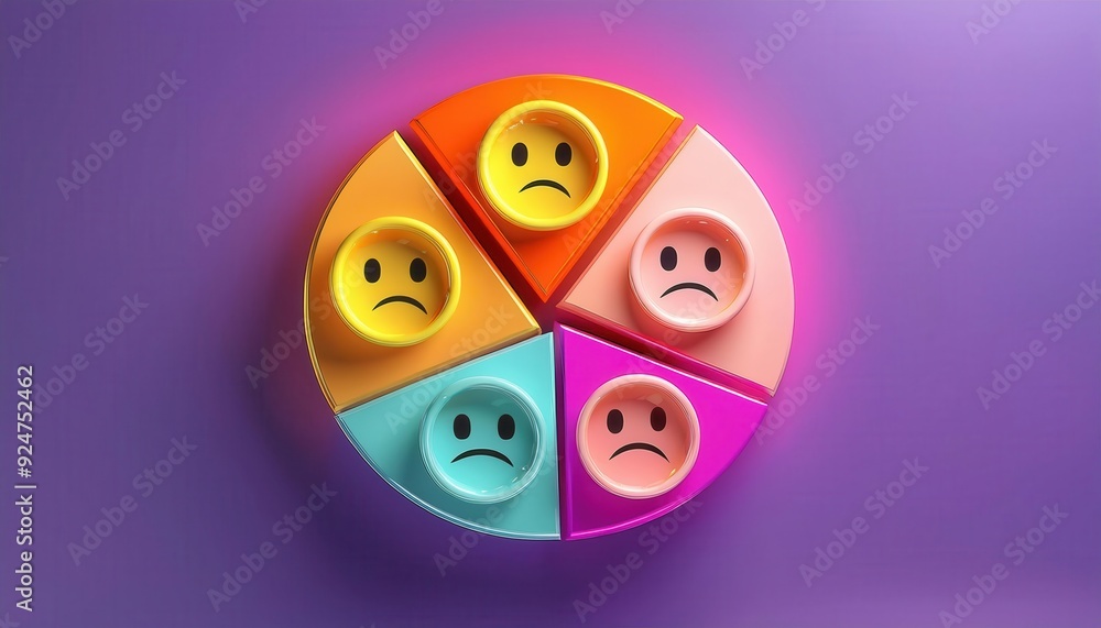 Colorful pie chart with frowning faces representing different emotions ...