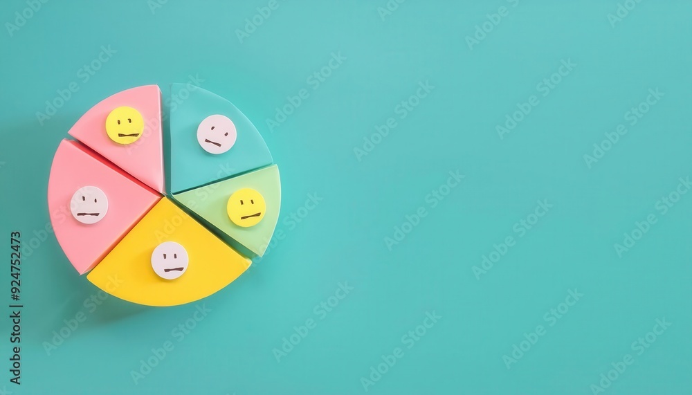 Colorful pie chart with smiley faces, representing emotions, set ...