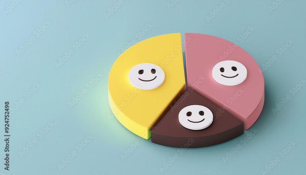 Colorful pie chart with smiley faces representing joy and positivity in ...