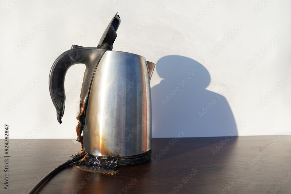 Burning Electric kettle. Electric kettle for tea caught on fire over ...