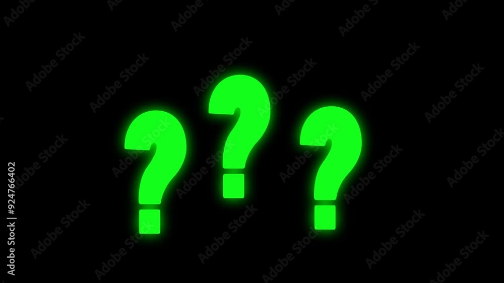 green question mark symbol animation with black screen background ...