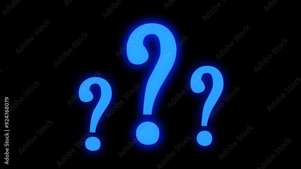 neon glow blue question mark animation with black screen background ...