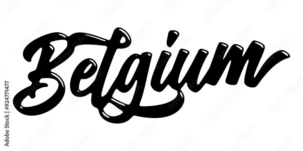 Belgium country name written in street art-style liquid brush script ...