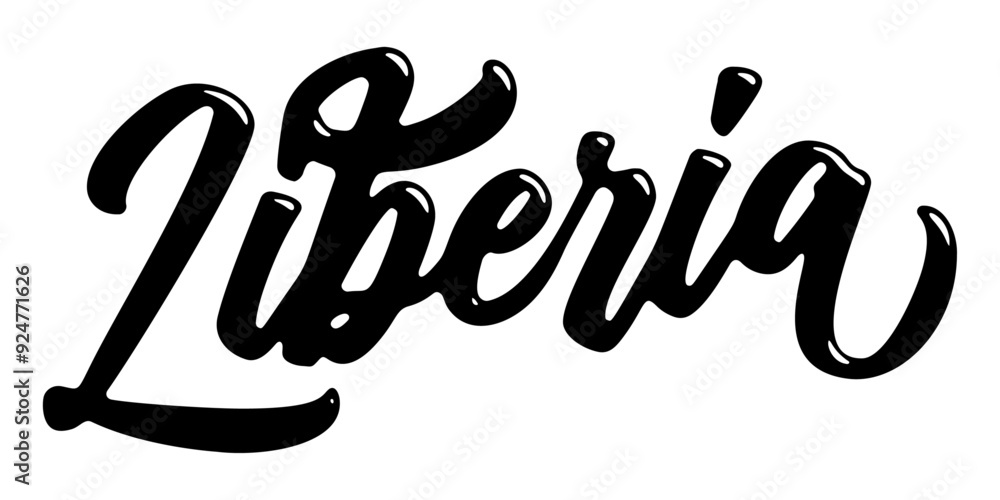 Liberia country name written in street art-style liquid brush script ...