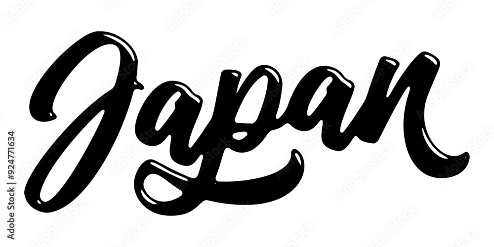 Japan country name written in street art-style liquid brush script ...