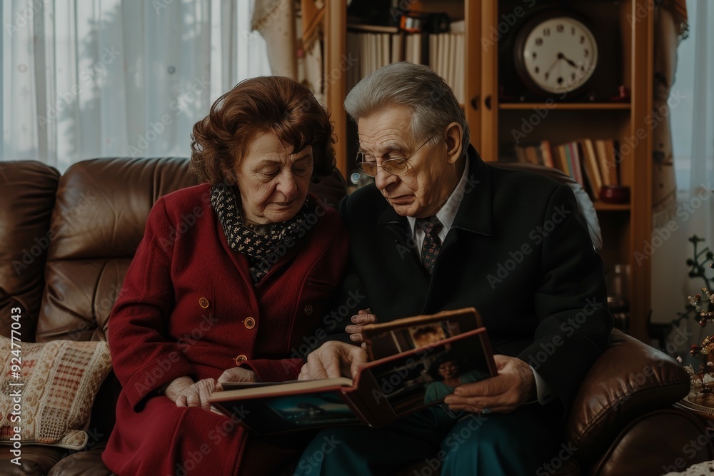 Melancholic Scene of Elderly Couple Reminiscing in Lonely Apartment ...