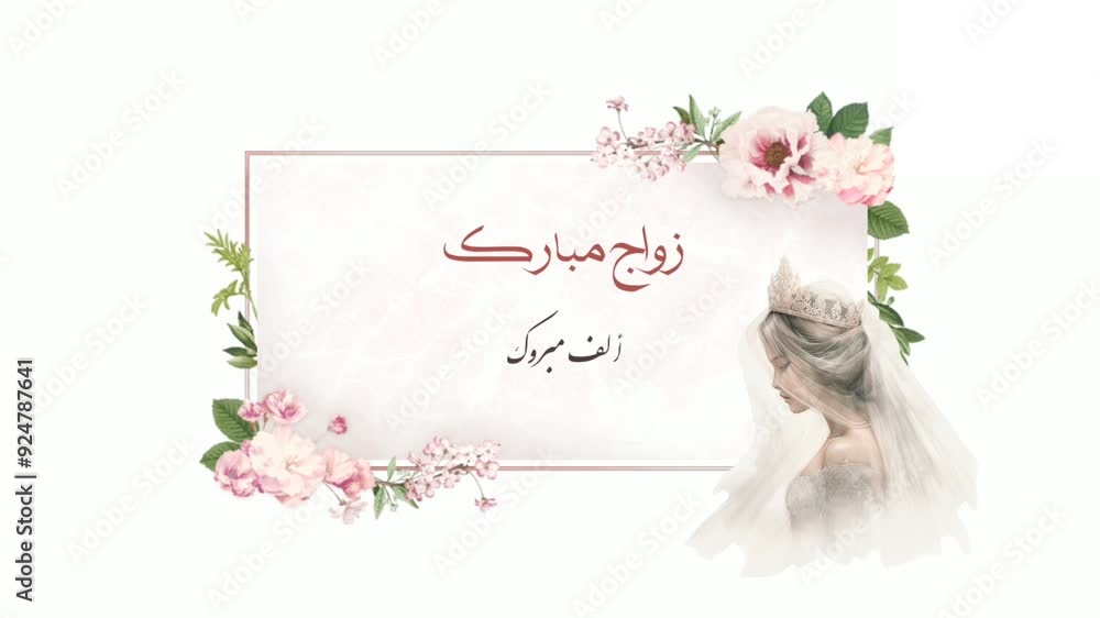 Pink Floral Happy Wedding Arabic calligraphy "Zawaj Mubarak", Animated ...