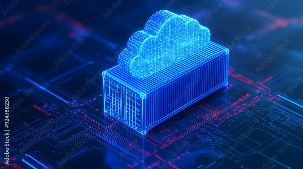Digital visualization of cloud computing and container technology in a ...