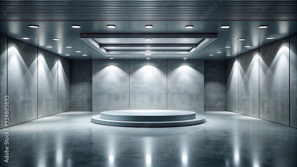Abstract rendering of a showroom underground stage , futuristic ...