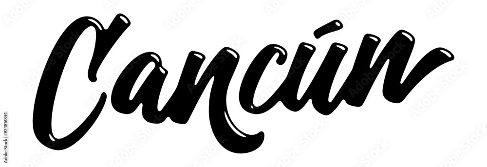 Cancún city name written in street art-style liquid brush script ...