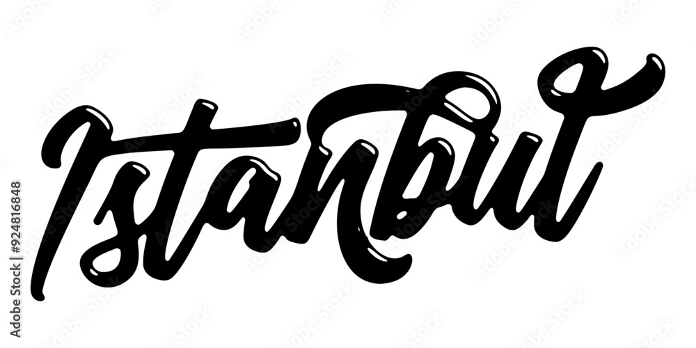 Istanbul city name written in street art-style liquid brush script ...