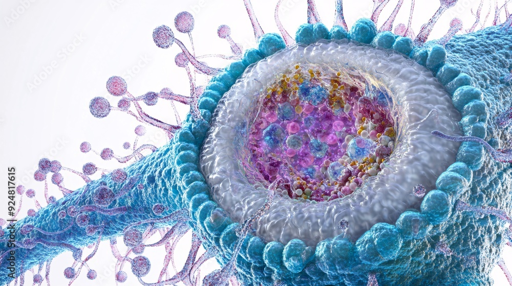 A detailed microscopic view of a human lymph node, showcasing its ...