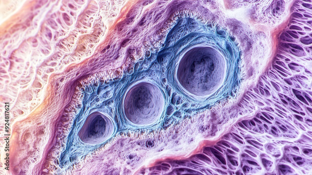 A highly detailed microscopic photograph of a human corneal epithelium ...