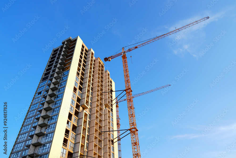 Skyscraper Construction. Tower Crane on formworks on construction site ...