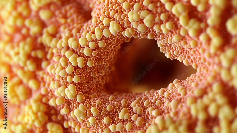 A close-up microscopic view of a human salivary gland, depicting its ...