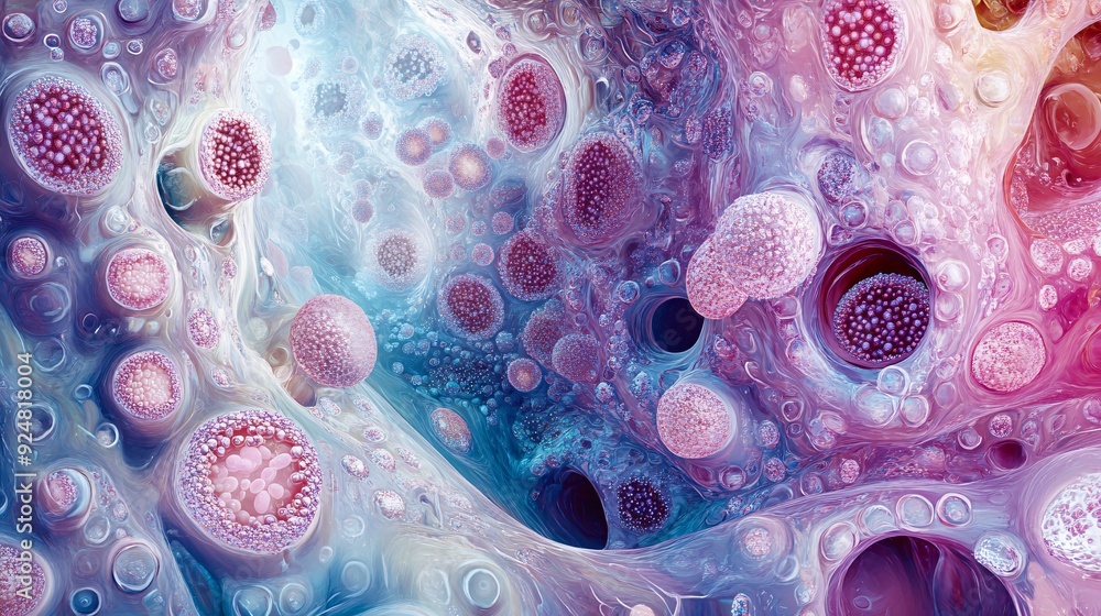 A highly magnified view of a human pancreas, focusing on the pancreatic ...