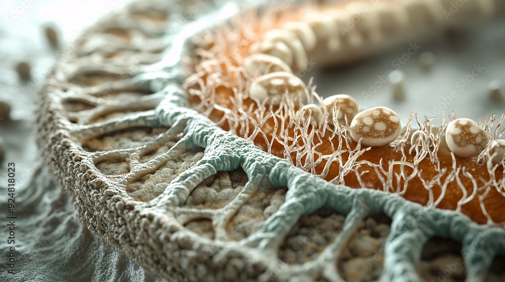 A detailed microscopic image of a human epithelial cell lining the ...