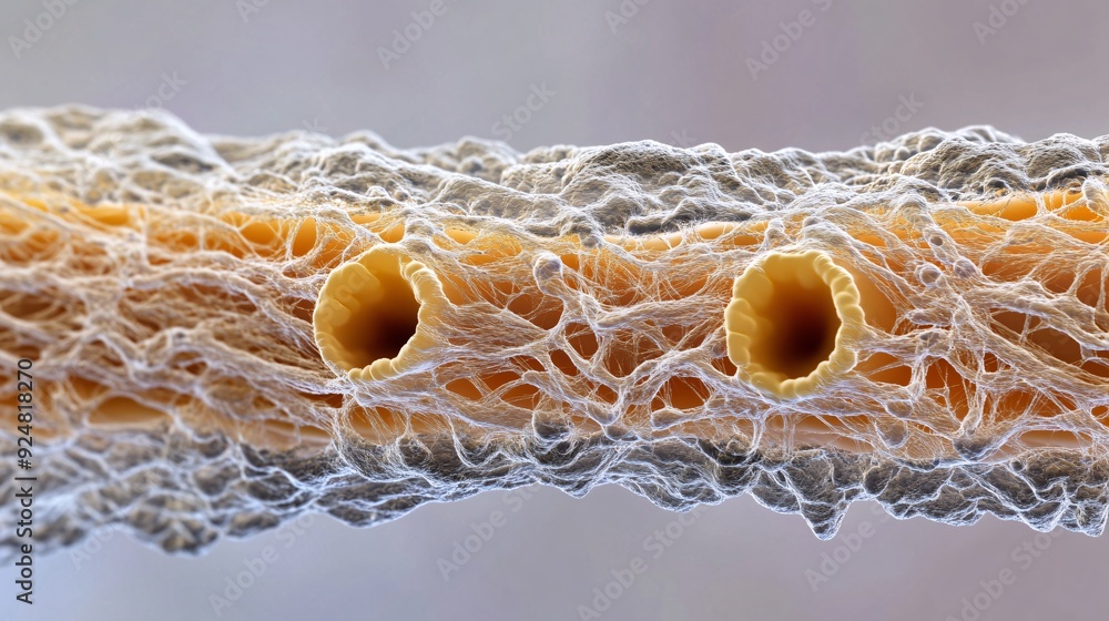A close-up microscopic view of a human cardiac muscle cell, showing its ...